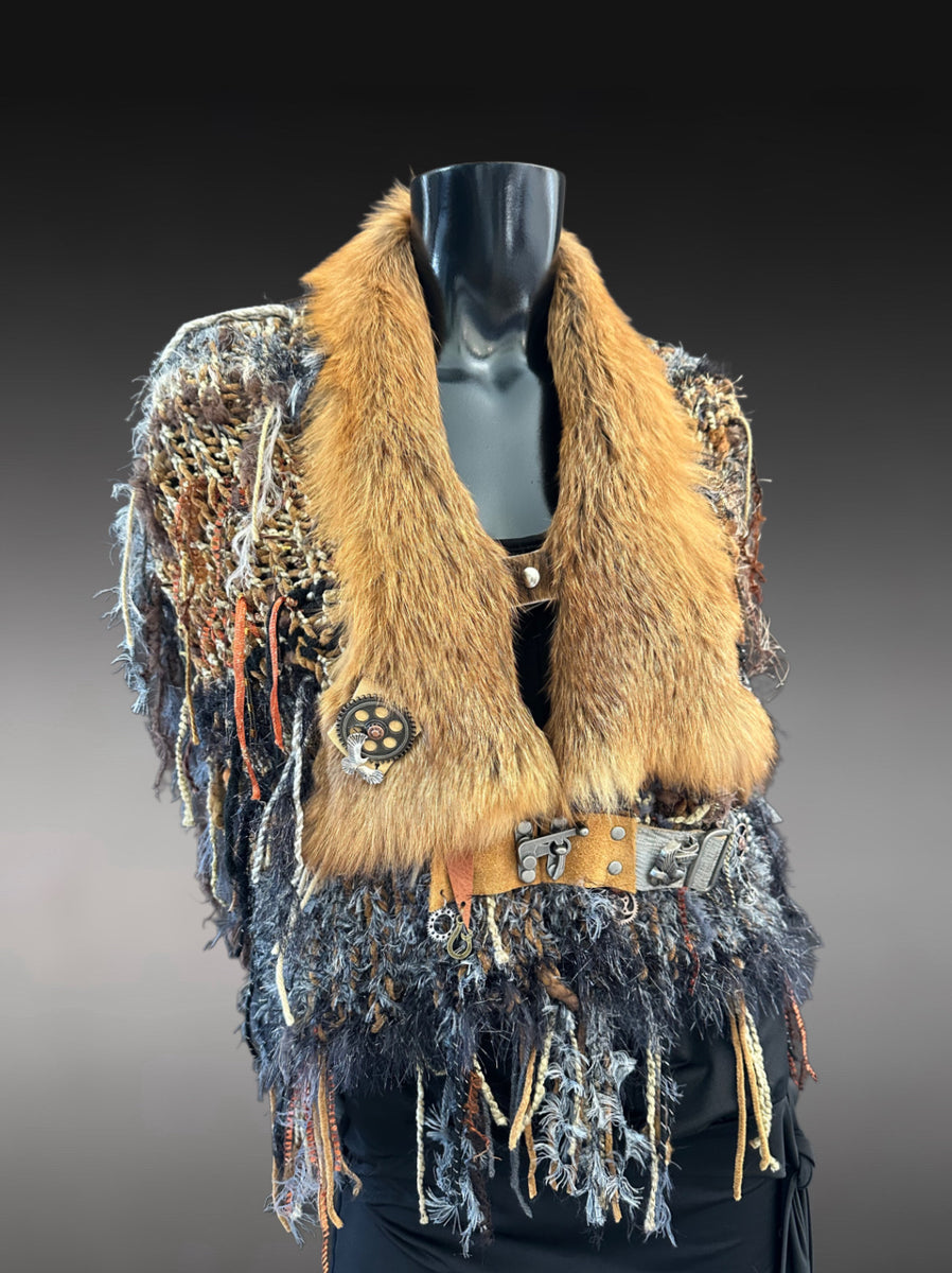 One of a Kind Luxury Red Fox Fur Statement Shawl | Artisan Fiber Art C ...