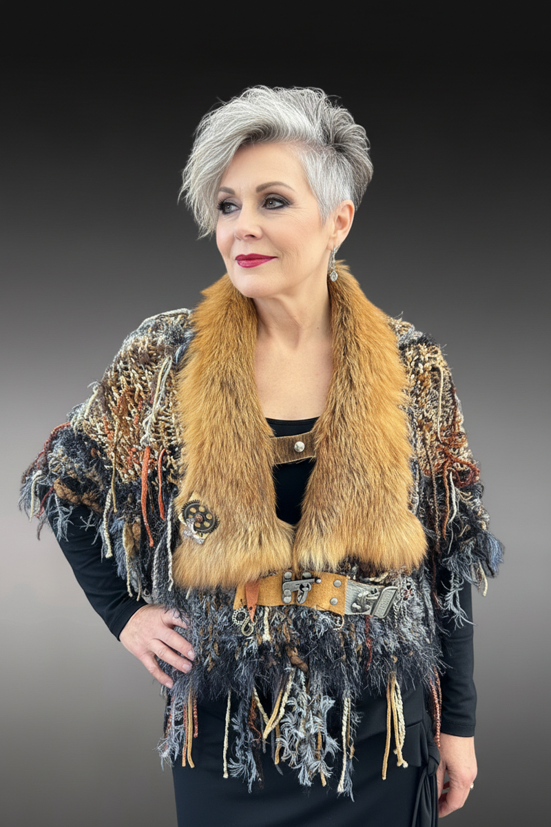 One of a Kind Luxury Red Fox Fur Statement Shawl | Artisan Fiber Art C ...